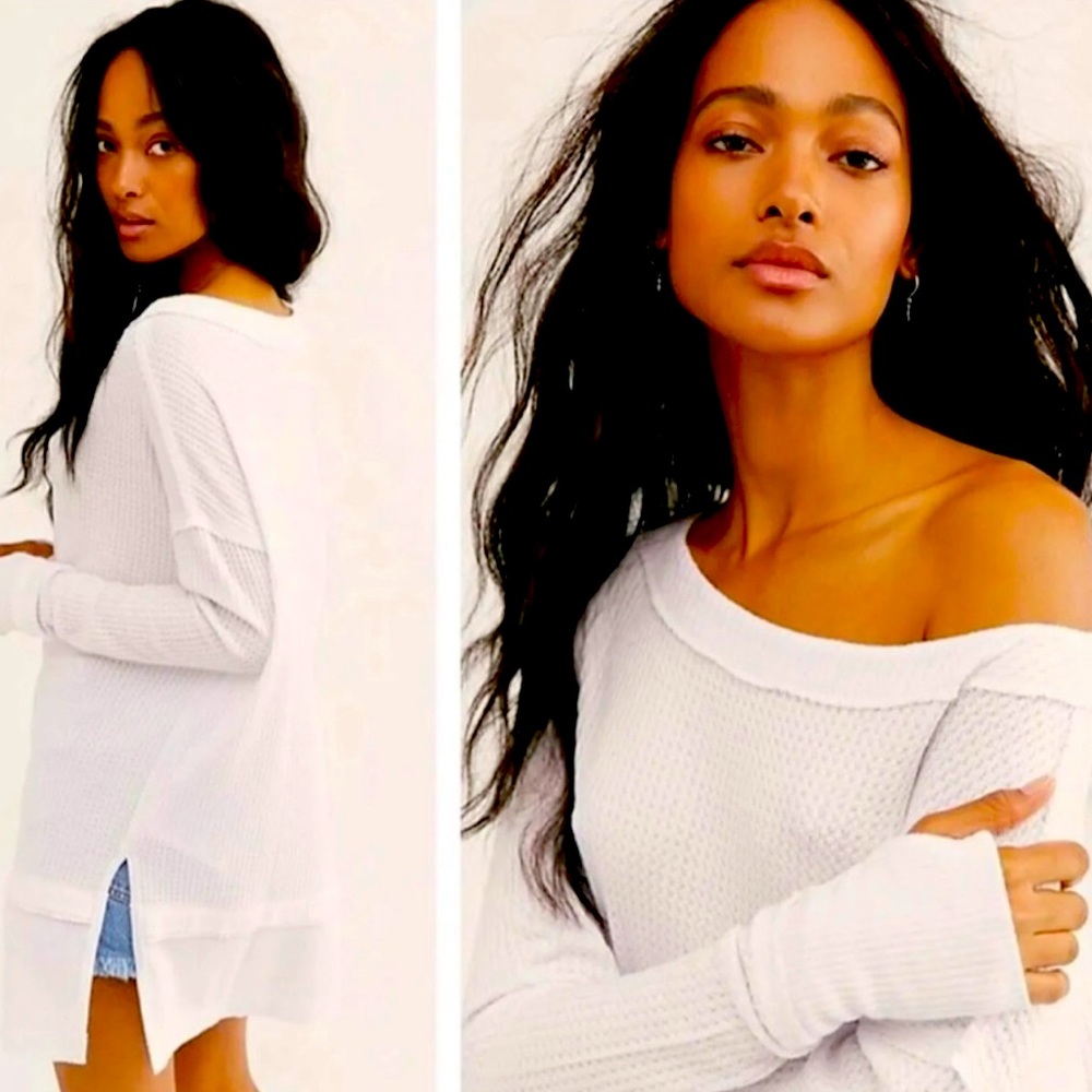 White Tunic, Oversized, White, Waffle Texture Shirt. - Gem